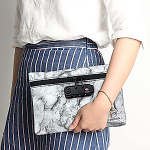 FIREDOG Smell Proof Bag with Combination Lock,6"x9" Odor Proof Pouch Case Container for Travel Storage (Marble Black)