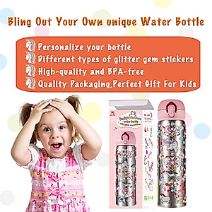 YOFUN Decorate Your Own Water Bottle with 11 Sheets of Unicorn Stickers & Glitter Gems, Craft Kit & Art Kit for Children, Gift for Girls Age 4 5 6 7 8 9 10 Years Old Kids, BPA Free Insulated (Silver)