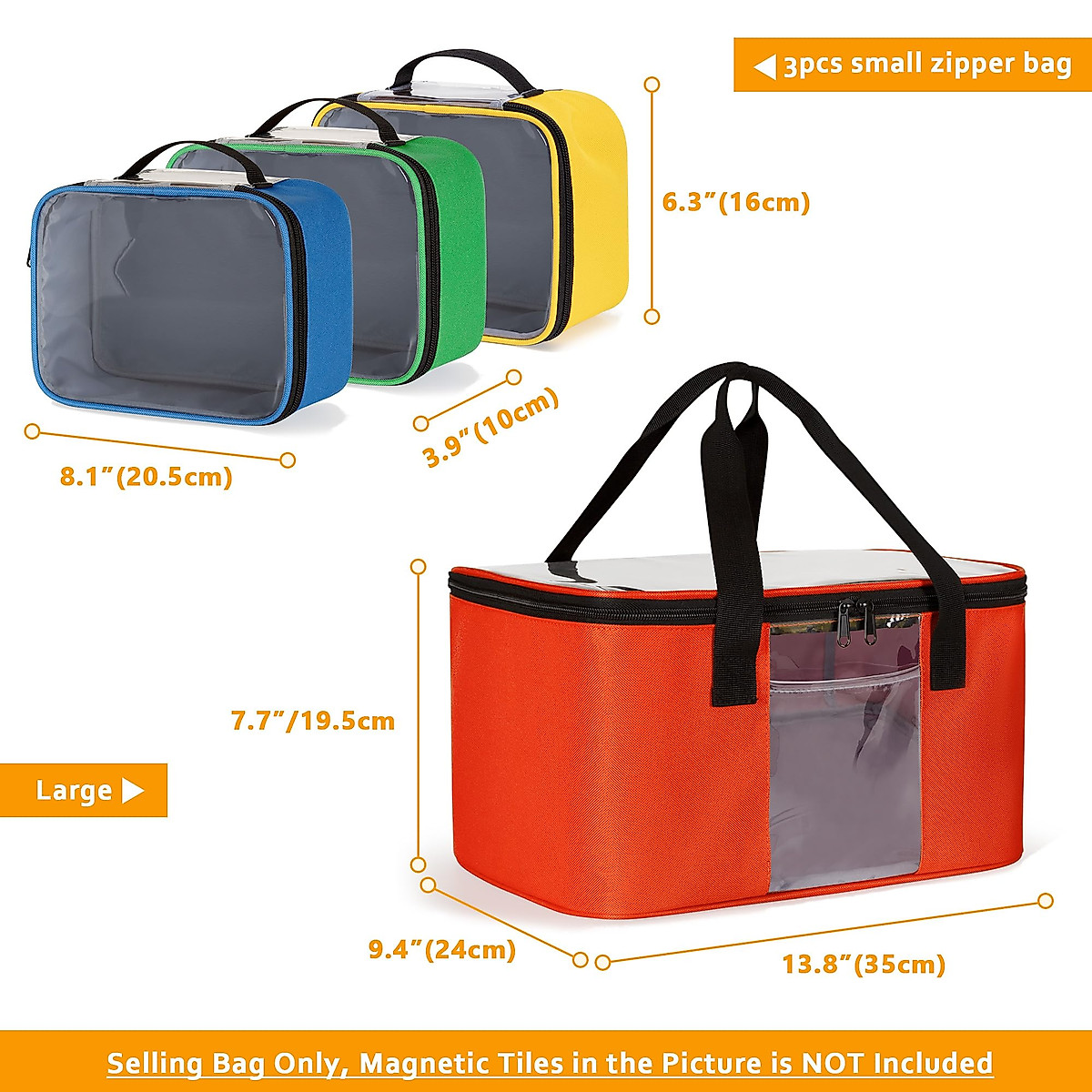 Rexmica 4 Pack Magnetic Tiles Storage Bag, Multifunction Toy Storage Organizer Bag, Magnetic Tiles Travel Bag Case with Visible Top for Magnet Building Tiles, Board Game, Puzzle, Car Toy