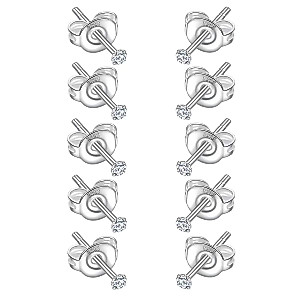 925 Sterling Silver Tiny 2mm Stud Earrings for Women: 5 Pairs Cartilage Helix Hypoallergenic Stud Earrings Clear Round CZ Stud Earrings Set for Women Multiple Piercing