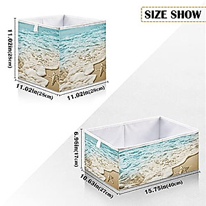 RunningBear Seastar Wave Storage Basket Storage Bin Square Collapsible Toy Bins Towel Storage Organizer for Kids Room Bedroom
