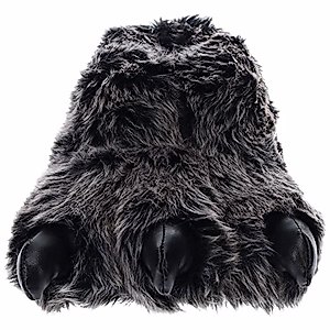 FEETMOJI Mens Slippers, Monster Claw Plush Slipper Full-Body, Solid Grey, Medium (Mens Size 7-9 / Womens Size 9-11)