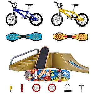Yoeevi Mini Finger Sports Park Ramp Toys Set, Skateboards/Bikes/Swing Boards/Replacement Wheels and Tools with Ramp and Rail Park Stair Educational Finger Toy Set for Kids Party Favor