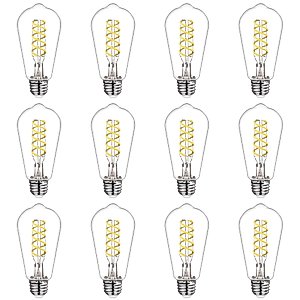 Dimmable LED Edison Bulbs,6W Equivalent to 60W Vintage Light Bulb, E26 5000K ST58/ST19 LED Bulbs, Antique Flexible Spiral LED Filament Light Bulbs, Clear Plastic Screw Lamp - 12Pack