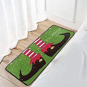 Merry Christmas Green Kitchen Rugs Cartoon Elf's Legs Floor Mats Doormat Non Slip Carpet Door Mat for Entryway Bedroom Living Room Home Decor 39 X 20 Inch