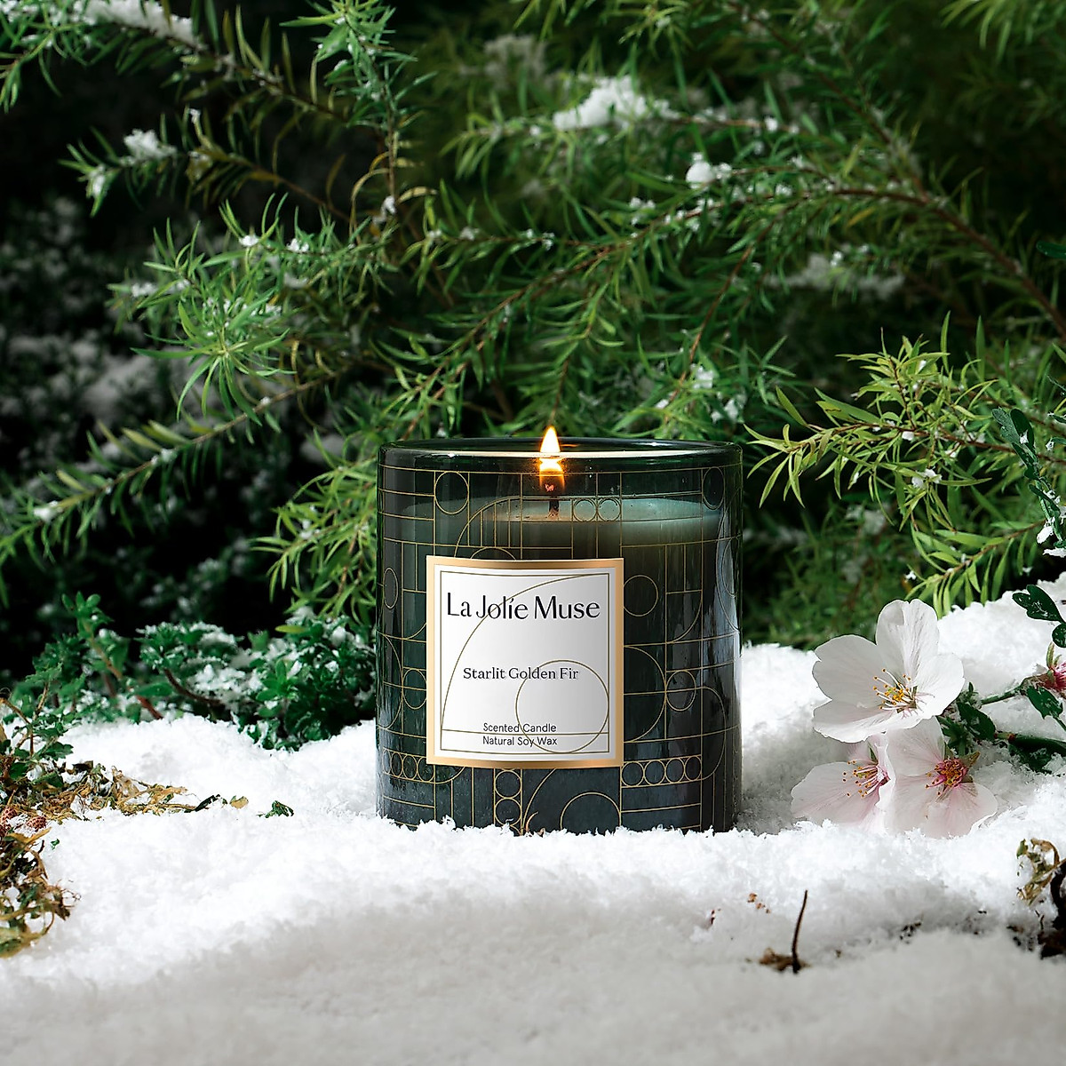 LA JOLIE MUSE Christmas Candle, Cedarwood & Cypress Candle, Holiday Candle Gifts, 75 Hours Long Burning, Natural Soy Candle Gift, Fancy Jar Decorative Candle