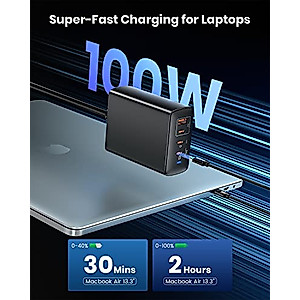 GEEKERA 100W USB C Charger - 4 Port Fast GaN III USB Charging Station 3 USB-C + USB-A, Multiport PD PPS Wall Charger Block for MacBook Pro/Air, ThinkPad, Dell XPS, Steam Deck, iPad Pro, iPhone, Galaxy