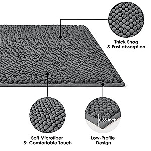 HOMEIDEAS Absorbent Chenille Door Mat Indoor, Low-Profile Rubber Backing Rug for Entryway, Muddy Dog Paws Washable Welcome Front Doormats (24"x36", Grey)