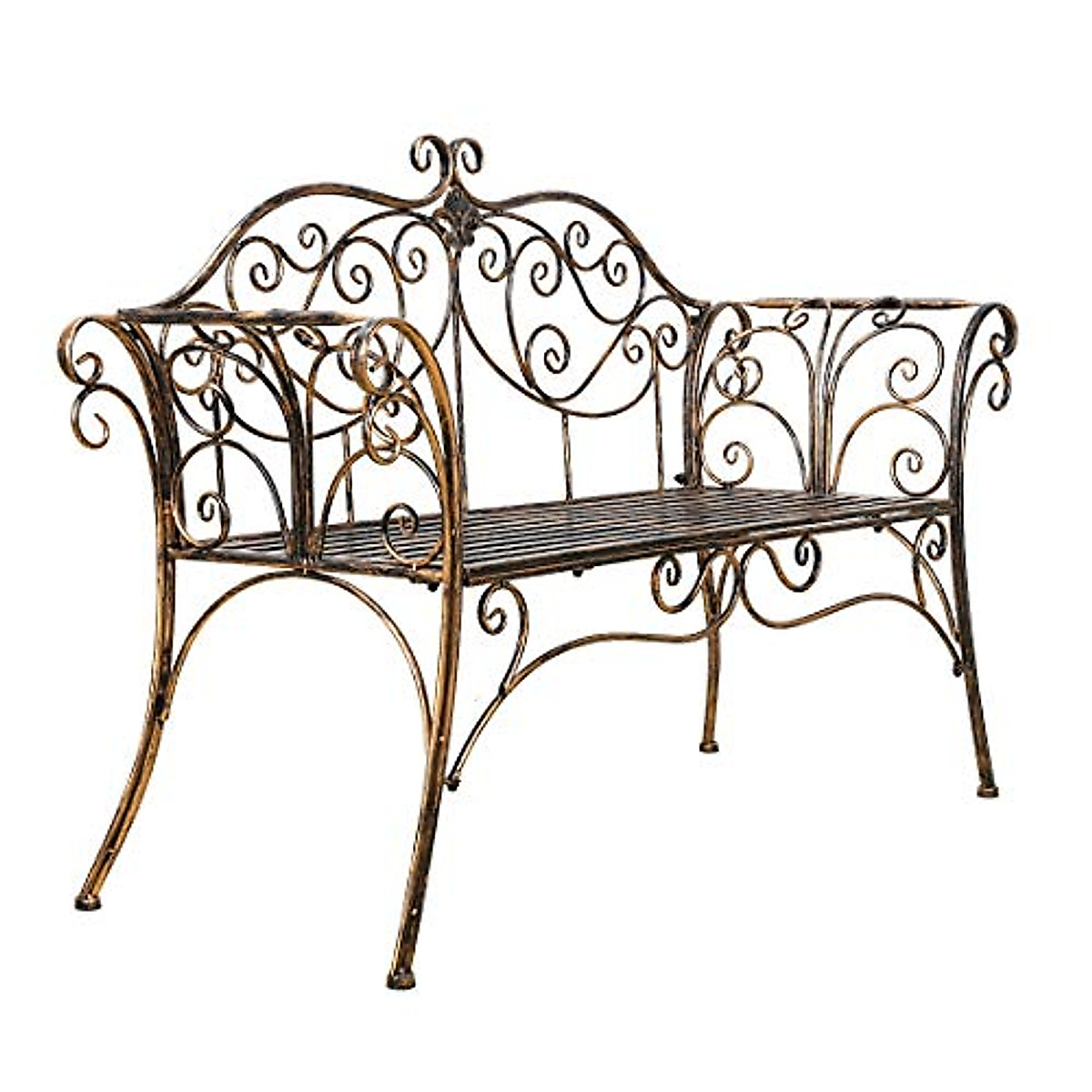 Cr Outdoor Patio Chair Garden Park Bench Metal Antique Garden Bench with Decorative Cast Iron Backrest