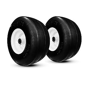 New 13x6.50-6 Flat-Free Heavy Duty Smooth Tire w/Steel Rim for Commercial Lawn Mower Garden Tractor (Deck≤66"), Hub Length 4"-7.1", Bore φ5/8" Grease Oil Infused Bushing, 136506 T161