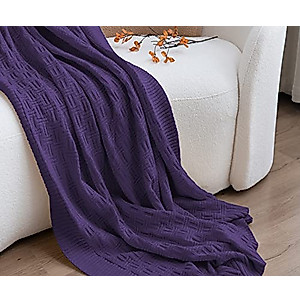 SCISCI Cable Knit Throw Blankets，Super Soft Warm Double Sided Lightweight Blanket for Bed Sofa ，Blanket 50 x 60 Inch，Machine Washable Throw Blankets，Deep Purple