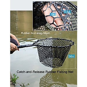 Hlotmeky Fishing Net Rubber Landing Net Large Fishing Nets for Saltwater Heavy Duty Big Fishing Net Kayak Folding Retractable Fishing Net Long Handle