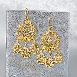 Ross-Simons 18kt Gold Over Sterling Filigree Chandelier Earrings