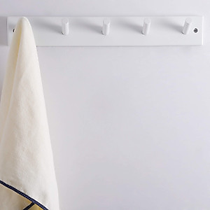 Dseap Wall Mounted Coat Rack: 16-Inches Hole to Hole, 5 Pegs Coat Hanger Hooks for Hanging Coats Towels Hats Clothes, White