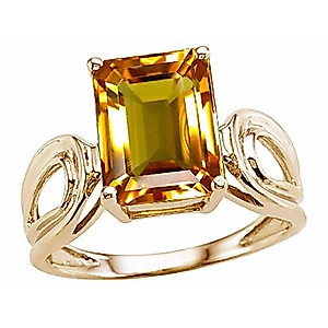 Tommaso Design Emerald Cut 10x8 mm Genuine Large Citrine Ring 14 kt White Gold Size 8