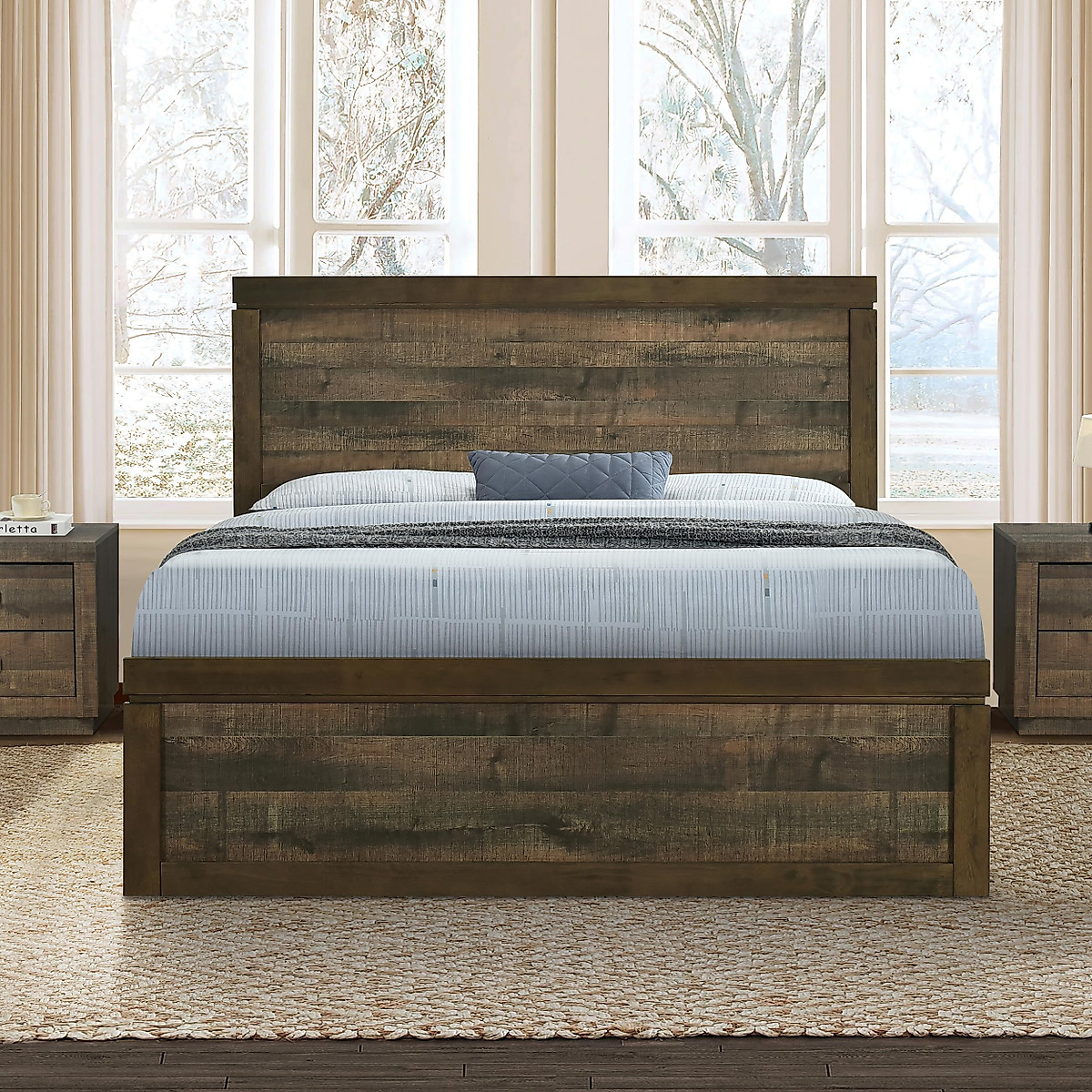 RuiSiSi Farmhouse Full Bed Frame with 47.9” Headboard and Footboard Wood Platform Bed with 10 Wooden Slats for Bedroom