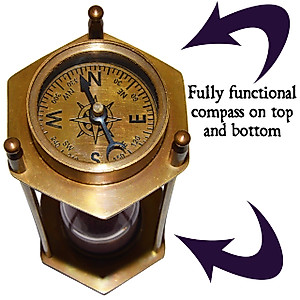 5.75" Brass Pirate Hourglass, Nautical Maritime Decoration with Functional 2 Minute Timer and Navigation Compasses by SciencePurchase