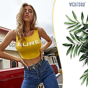 WERFORU Double Grommet Belt PU Leather Punk Belt for Women Black Studded Belts 1.5 Wide