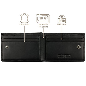 Bugatti Super Slim Mini Leather Wallet - Small Wallet with RFID Protection, Black, black
