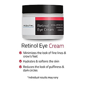 Yeouth Retinol Eye Cream with Hyaluronic Acid, Under Eye Cream for Dark Circles and Puffiness, Under Eye Bags, Hydrating Under Eye Cream, Eye Skin Care