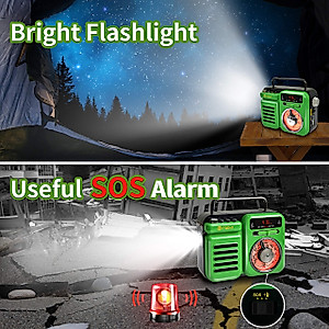 Emergency Weather Hand Crank Radio, Solar Powered, Hand Crank, AM/FM/NOAA Weather Radio,Phone Charger,Aux Music Play, SOS Alarm, LED Flashlight for Hurricanes,Tornadoes Green