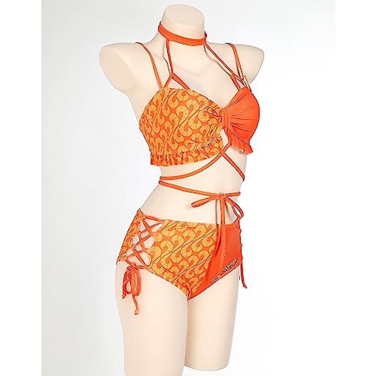 Miraculous Women's Rena Rouge Beach Halter Straps Top with Side-Closure Bottom Bikini Set Swimsuit Bathing Suit (as1, Alpha, l, Regular, Regular, Orange)