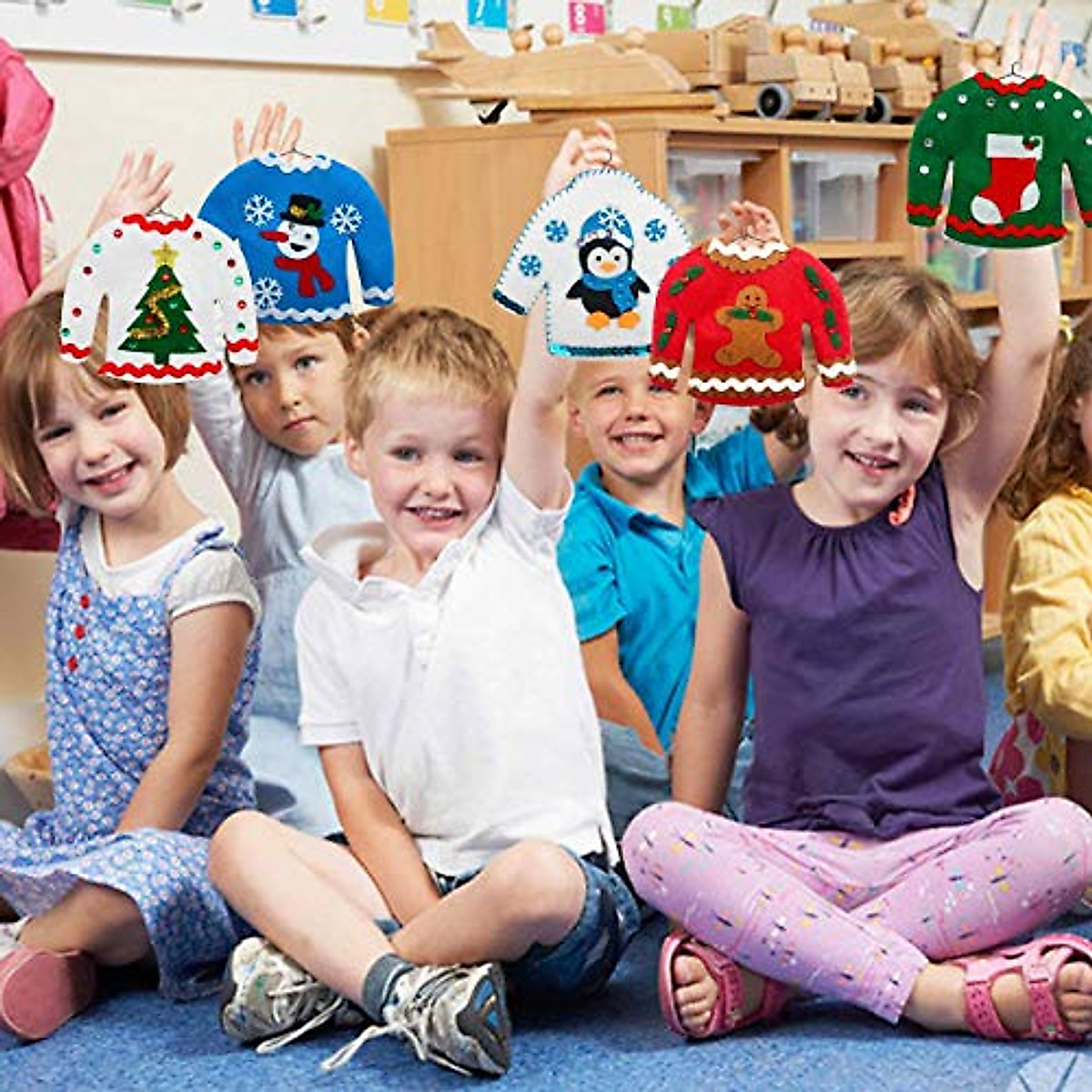 6 DIY Ugly Sweater Christmas Tree Ornament Holiday Craft Kit Decoration for Kids Gift Toys Stuffers Décor