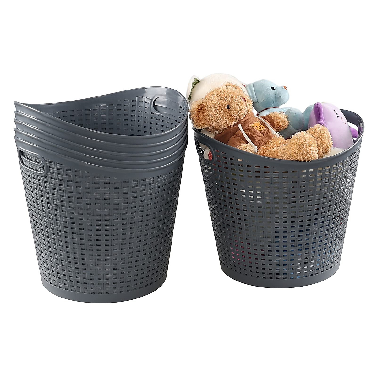 Gainhope 6 Pack 30 L Plastic Large Storage Basket, Laundry Basket with Cutout Handles, Plastic Laundry Hamper, Gray