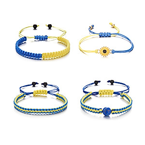 Pingyongchang 4 PCS Ukrainian Yellow Blue Bracelet Set Hand Braided Adjustable Handmade Braided Rope Bracelet String Thread Bracelets Bracelet with Natural Crystal Bracelet