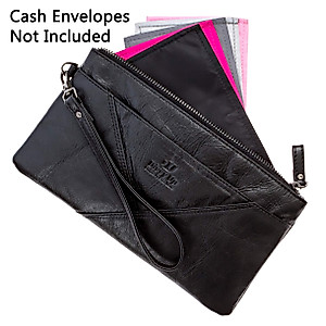 Divvy Up Womens Genuine Leather Clutch for Budget Envelopes, Cell Phone, Carry All Zipper Wristlet Purse for Women (Caramel Leather)