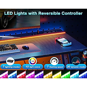 MOTPK Small Gaming Desk with LED Lights & Power Outlet, Computer Desk 39inch for Small Space, Cheap Gaming Table with Carbon Fiber Texture, Kids Desk Gift for Boys Men, Black