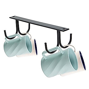 3 Pack Under Cabinet Mug Holder Rack, Mug Organizer Cup Holder Shelf with 12 Hanging Hooks for Mugs, Coffee Cups and Kitchen Utensils Display