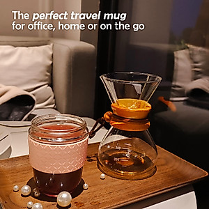 HY3 Reusable Coffee Cup, 18 oz Clear Glass Travel Mug with Flip-open Lid, 100% BPA Free, Microwave Safe, Anti-slip Silicone Sleeve (Blackish Green)