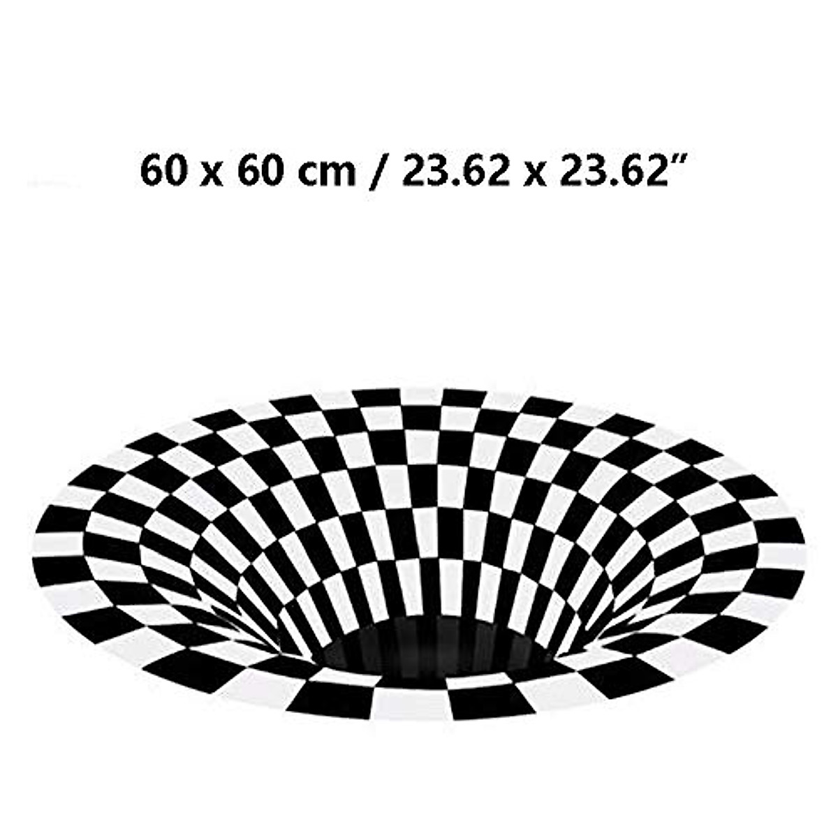 WOPODI 60x60 cm/23.62x23.62 Round Area Rug 3D Visual Vortex Carpet Not-Slip Floor Mat Bottomless Hole Illusion Shaggy Rug Black White Stereo Vision Carpet for Home Living Room Bedroom Dining Room