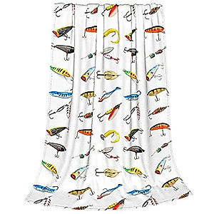 Fishing Bait Flannel Blanket Different Bash Fish Hooks Fishing Lures Hobby Pastime Hooks Throw Blankets for Kids Adults, Super Soft Lightweight Fluffy Sofa Office Fleece Plush Blanket 50"x40"