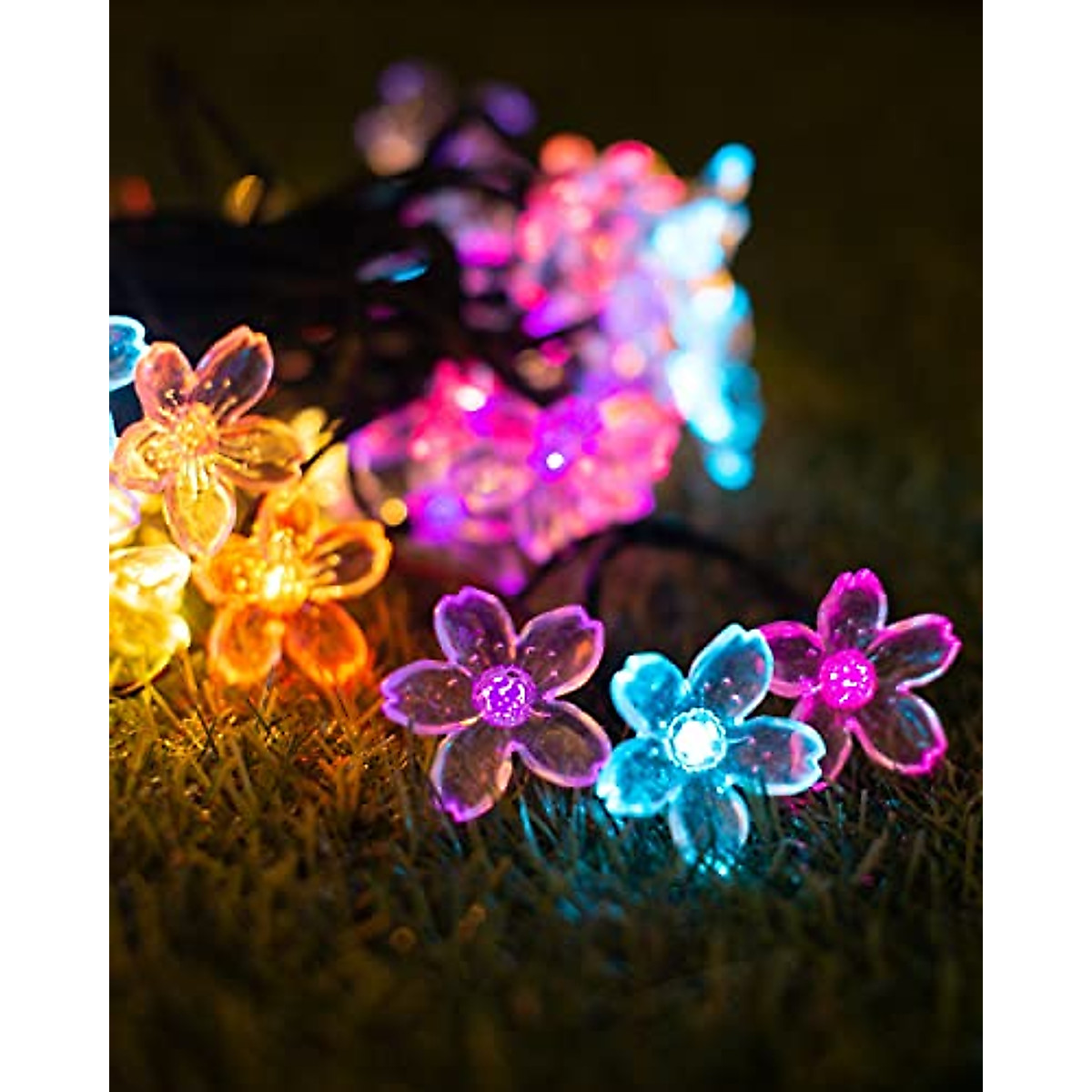 Solar String Lights Flower Garden Lights Outdoor Waterproof Fairy Lights Solar Powered Decorative Cherry Blossom for Camping Outside Balcony Yard Porch Patio Christmas Tree 33ft 50 Led Pack 2
