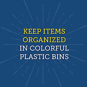 Really Good Stuff Large Plastic Book Organizer Bins, Dividers, Built-in Label Holder, 13.5” by 13.5” by 7.75” (Set of 4, Primary Colors) - For Picture Books, Large Reference Books in Classroom or Home