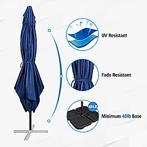 6.5x10ft Rectangular Patio Umbrella, Outdoor Market Table Umbrellas with Heavy Duty Pole, UV Protect Umbrella with Push Botton Tilt & Crank Ideal for Garden, Deck, Lawn, Backyard & Pool, Navy Bule