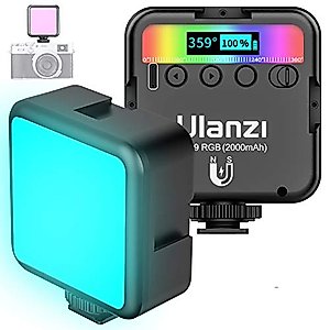 VIJIM Ulanzi VL49 RGB Video Light w 3 Cold Shoe,Mini Rechargeable LED Camera 360degFull Color Portable Photography Lighting Support Magnetic Attraction,2500-9000K Dimmable LED Panel Lamp w LCD Display
