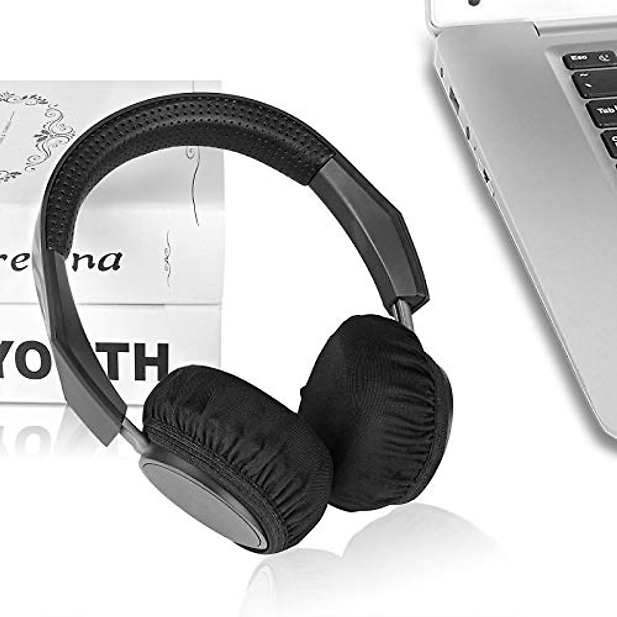 Geekria 2 Pairs Flex Fabric Headphones Ear Covers, Washable & Stretchable Sanitary Earcup Protectors for On-Ear Headset Ear Pads, Sweat Cover for Warm & Comfort (S/Black)