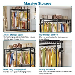 VIPEK V4 Garment Rack Bedroom Armoires Compact Freestanding Closet Storage Organizer, Portable Wardrobe Closet Heavy Duty Clothes Rack Metal Clothing Rack with 3 Hanging Rods & 2 Side Hooks, Black