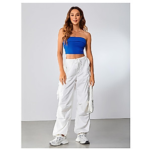 SOLY HUX Women's Ribbed Knit Basic Y2K Crop Tube Top Sleeveless Strapless Casual Summer Tops Pure Blue M