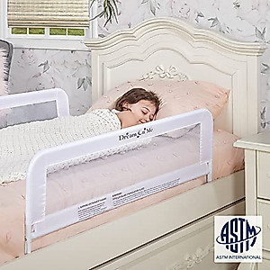 Dream On Me Adjustable Mesh Bed Rail in White, Two Height Levels, Breathable & Durable Fabric, Lightweight and Portable Bed Rail for Toddlers