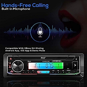 Pyle Bluetooth Marine Receiver Stereo & Speaker Kit 300W Single DIN Boat Marine Head Unit l LCD, Mic, Hands-Free Calling, AUX, MP3/USB/SD, AM/FM Radio, Remote - PLMRK47BK (Black)