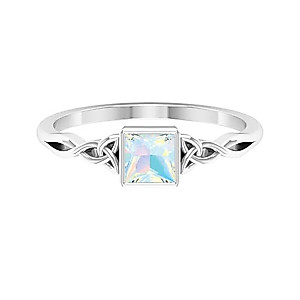 Rosec Jewels Natural Opal Promise Ring for Women, AAA Quality, Celtic Knot Ring, Certified Rainbow Opal Ring - Ready To Gift, 14K White Gold, Size:US 6.00