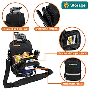 SUN CUBE Water Bottle Carrier with Strap, Insulated Water Bottle Carrier Bag with Phone Pocket Pouch, Sleeve Sling Purse Crossbody Bottle Holder for Walking, Sports, Hiking Accessories, Black 64oz