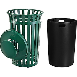Global Industrial 36 Gallon Outdoor Metal Slatted Receptacle w/Access Door & Rain Bonnet Lid, Green