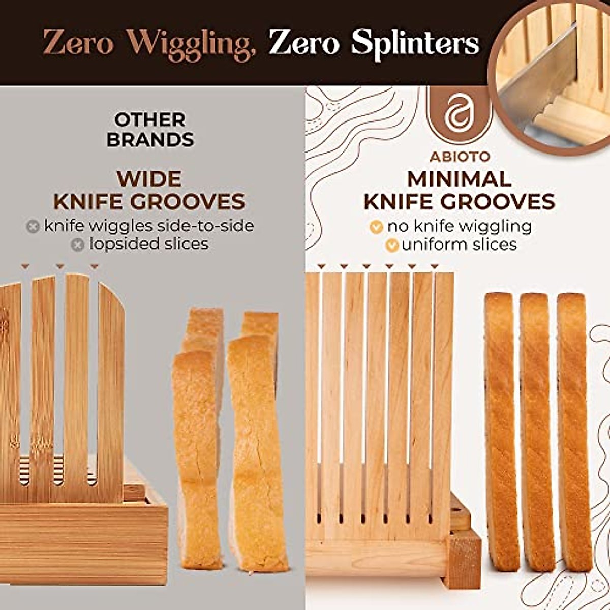 Bread Slicer for Homemade Bread (Hard Maple Wood) – 4 Different Thickness Options for Even and Consistent Bread Slices - Compact Foldable Bread Slicing Guide with Optimal Knife Grooves