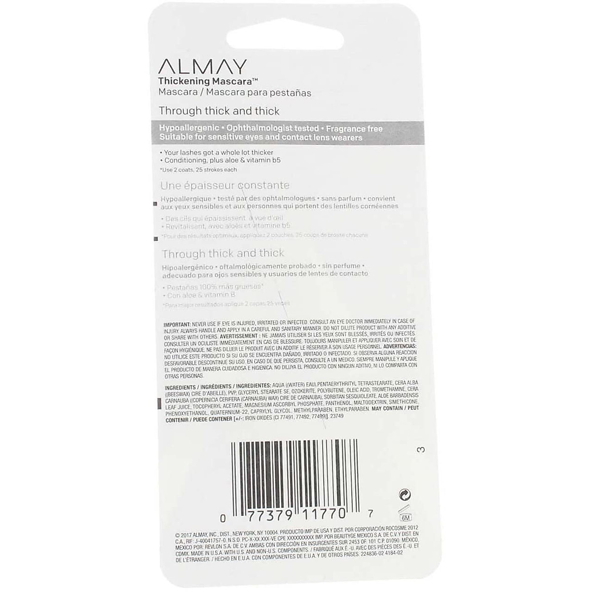 Almay One Coat Nourishing Thickening Mascara, Black 402 .4 fl oz (11.8 ml)