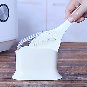 MXY Rice Scoop Holder with Suction Cup and Cover Rice Paddle Meal Spoon Fork Storage Station Can Stand or Adsorb on Rice Cooker or Smooth Surface